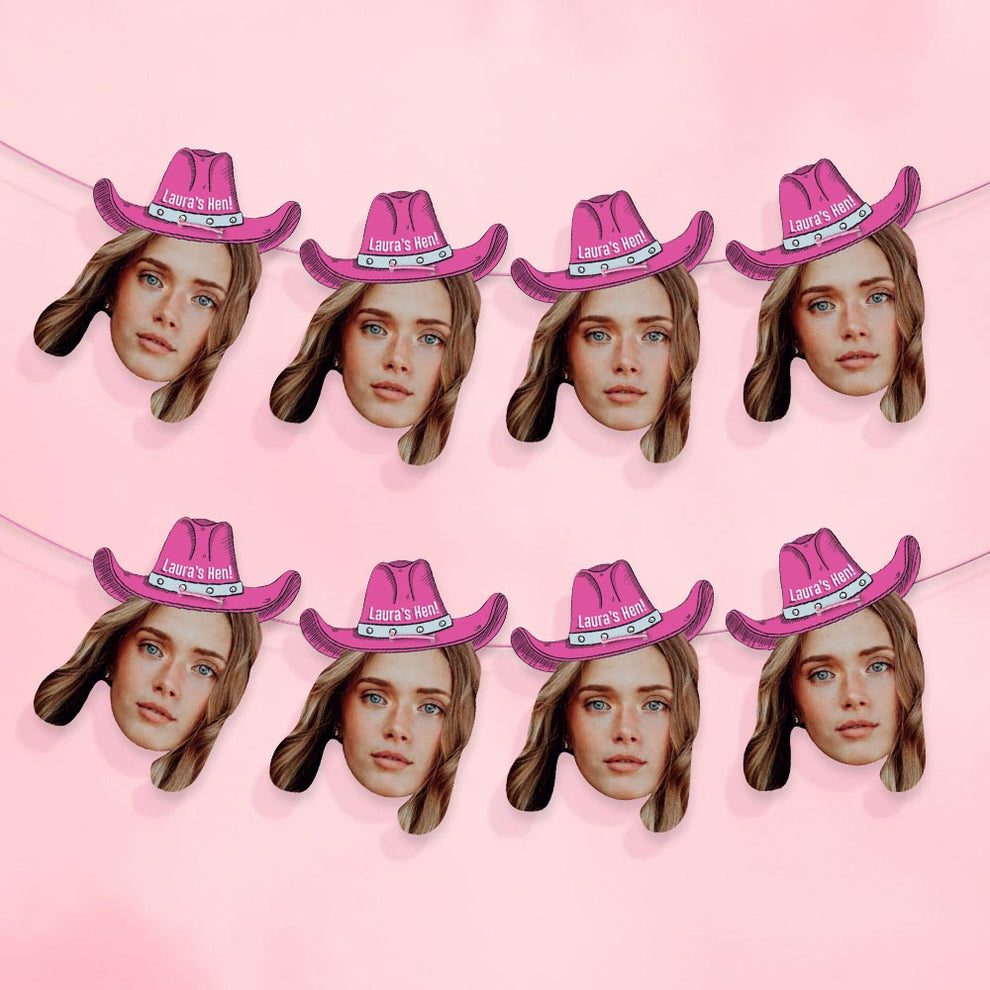 Personalised Hen Party Cowboy Hat Face Bunting – Printed Little Things