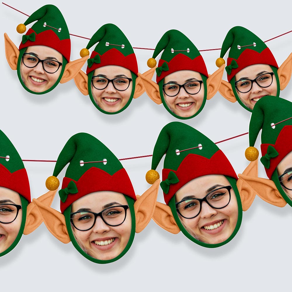 Personalised Christmas Elf Hat Face Bunting – Printed Little Things