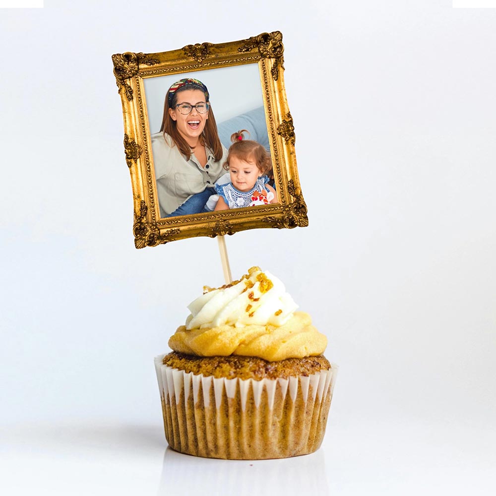 Personalised Antique Gilt Photo Frame Cake Toppers 12 pack – Printed ...